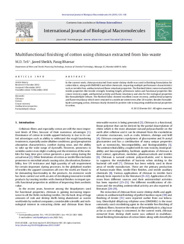(PDF) Multifunctional finishing of cotton using chitosan extracted from ...