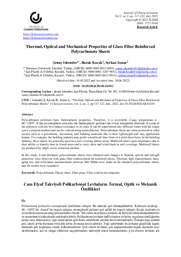 (PDF) Thermal, Optical and Mechanical Properties of Glass Fiber Reinforced Polycarbonate Sheets