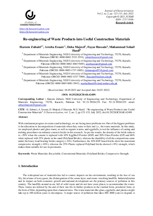 (PDF) Re-engineering of Waste Products into Useful Construction ...