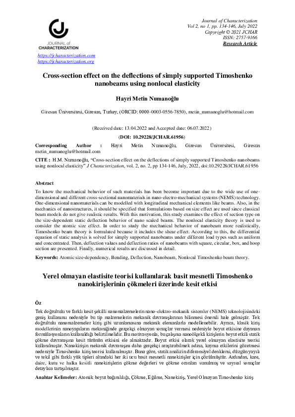 (PDF) Cross-section effect on the deflections of simply supported Timoshenko nanobeams using ...