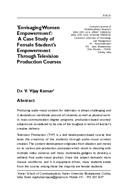 (PDF) 'Envisaging Women Empowerment': A Case Study of Female Student's Empowerment Through ...