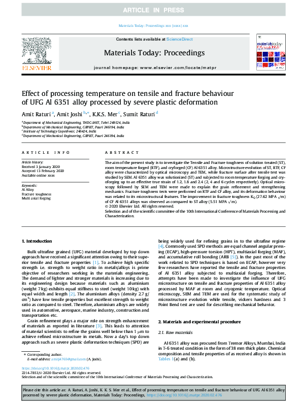 (PDF) Effect of processing temperature on tensile and fracture behaviour of UFG Al 6351 alloy ...