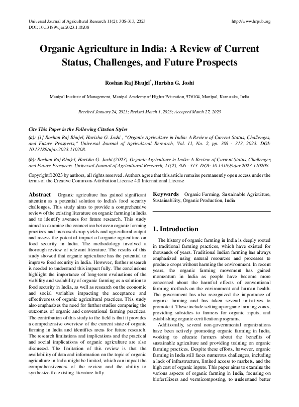 (PDF) Organic Agriculture in India: A Review of Current Status ...