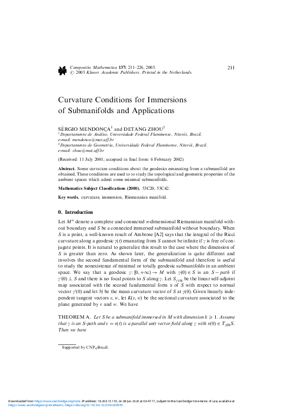 (PDF) The RICCI curvature of submanifolds and its applications