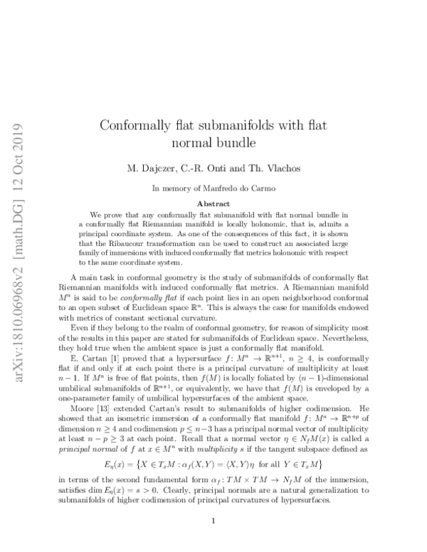 (PDF) Conformally flat submanifolds with flat normal bundle