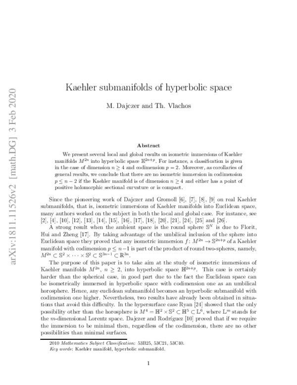 (PDF) Kaehler submanifolds of hyperbolic space