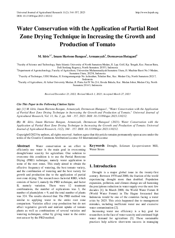 Pdf Water Conservation With The Application Of Partial Root Zone