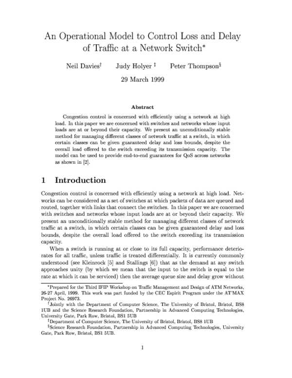 (PDF) An operational model to control loss and delay of traffic at a ...