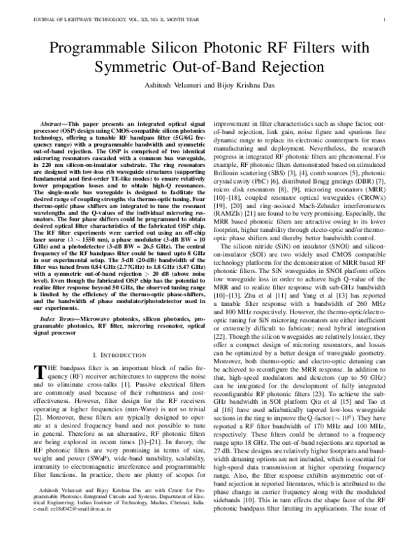 (PDF) Programmable Silicon Photonic RF Filters with Symmetric Out-of ...