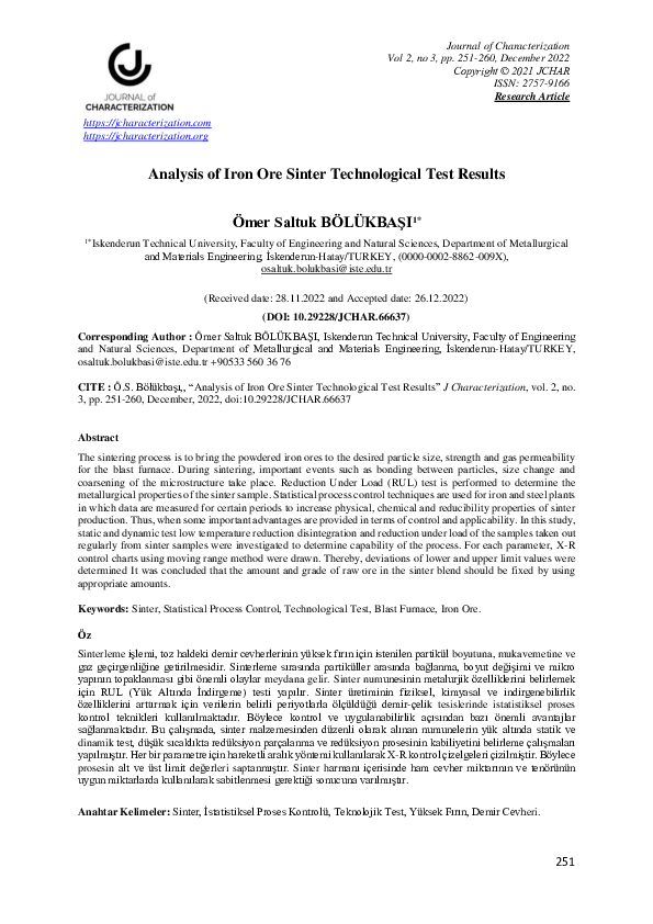 (PDF) Analysis of Iron Ore Sinter Technological Test Results