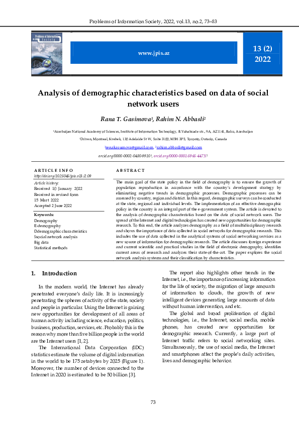 (PDF) Analysis of demographic characteristics based on data of social ...