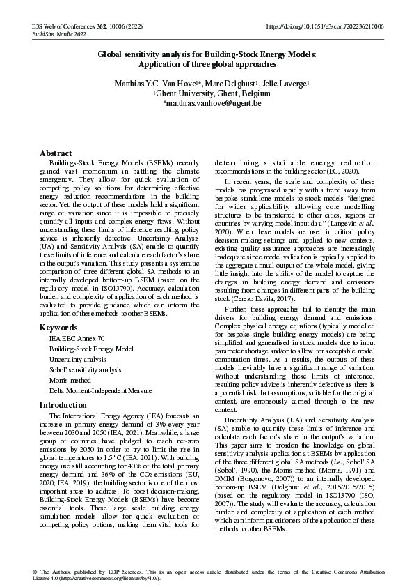 (PDF) Global sensitivity analysis for Building-Stock Energy Models: Application of three global ...