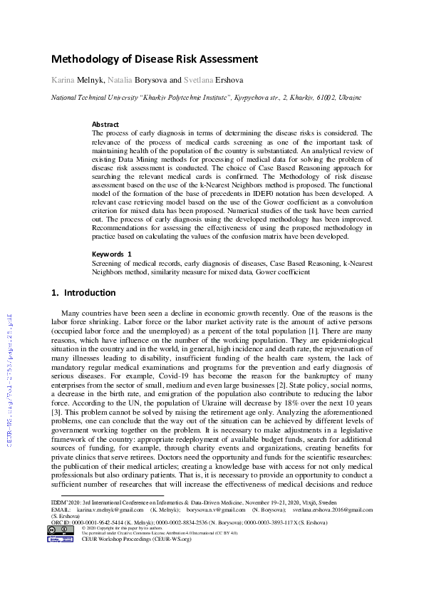 (PDF) Methodology of Disease Risk Assessment