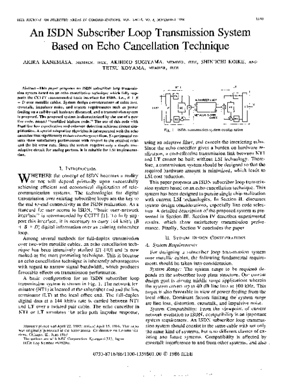 (PDF) ISDN Subscriber Loop System via Echo Cancellation