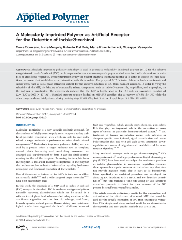 (PDF) A molecularly imprinted polymer as artificial receptor for the ...