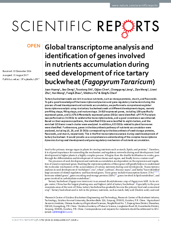 (PDF) Transcriptome Analysis of Tartary Buckwheat Seeds