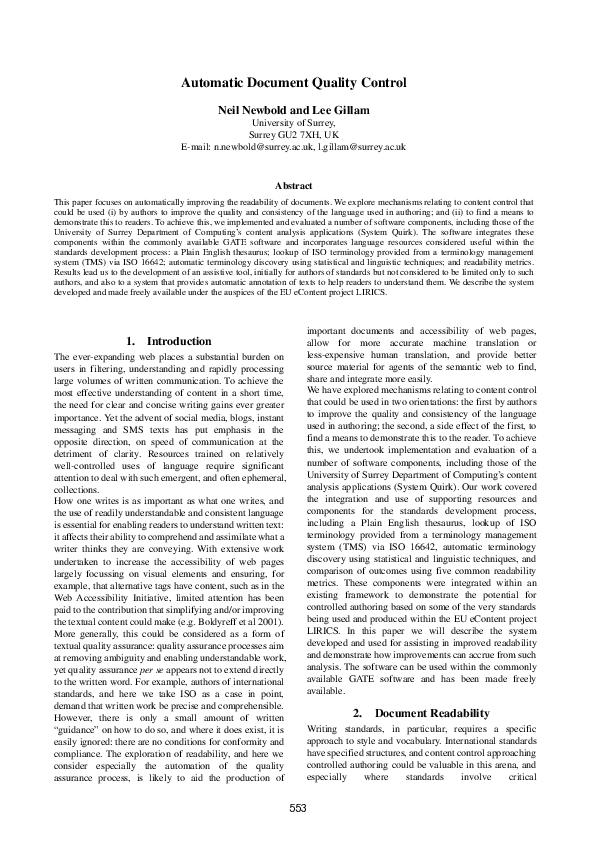 (PDF) Automatic Document Quality Control