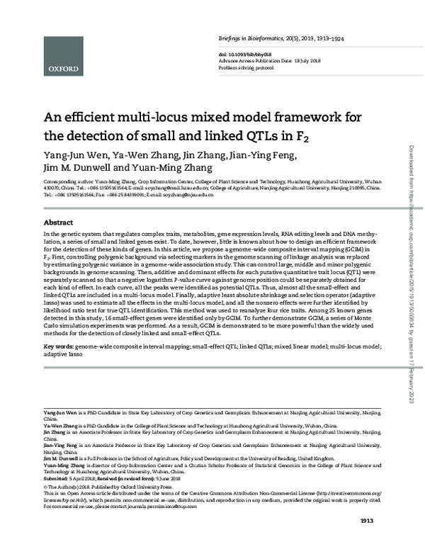 (PDF) An efficient multi-locus mixed model framework for the detection of small and linked QTLs ...