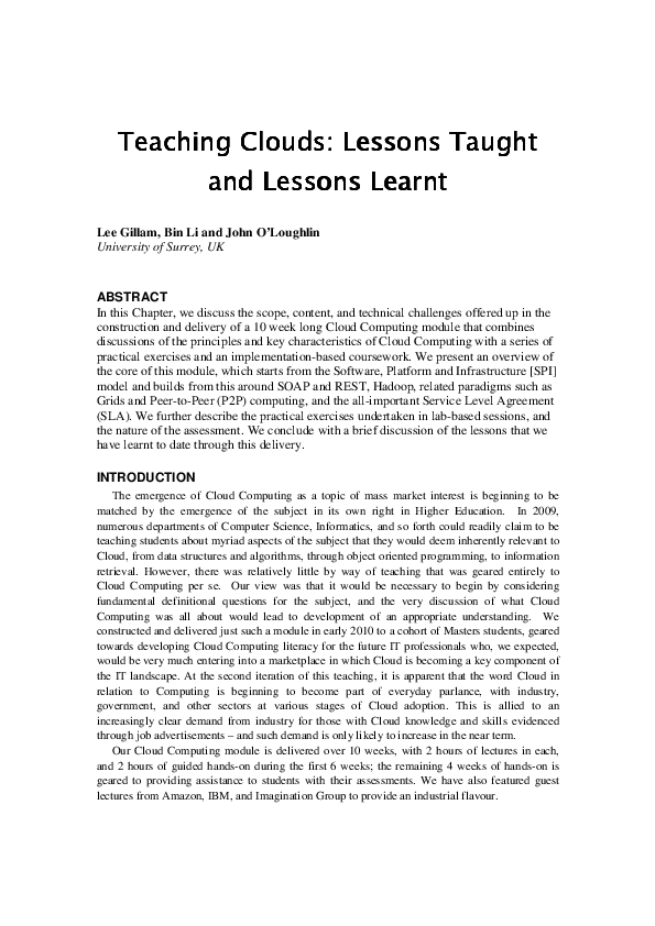 (PDF) Teaching Clouds | Lee Gillam - Academia.edu