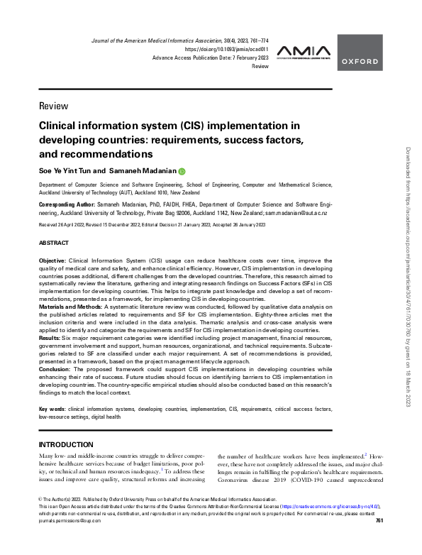 (PDF) Clinical information system (CIS) implementation in developing countries: requirements ...