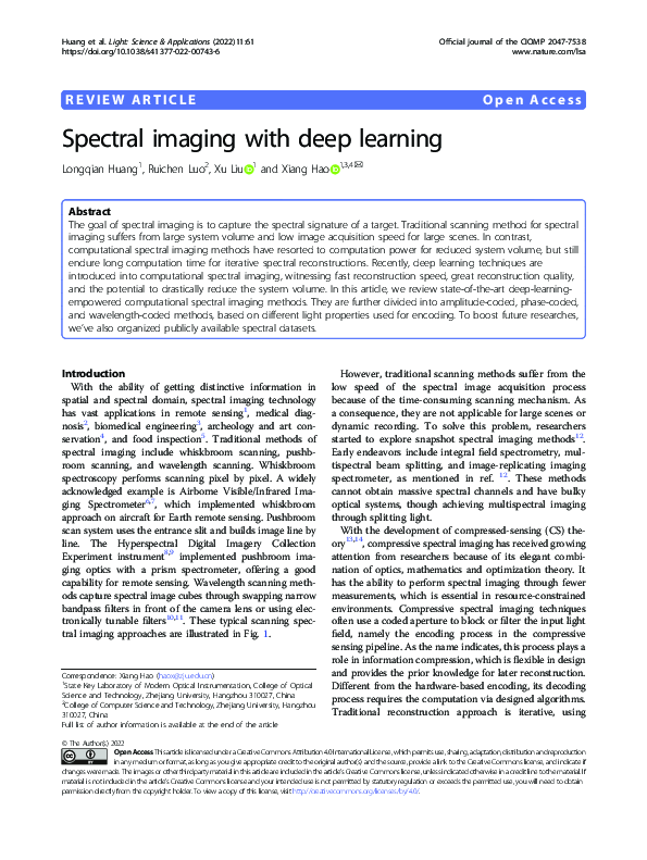 (PDF) Spectral imaging with deep learning