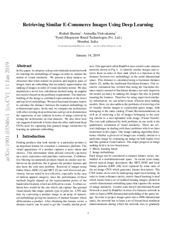 (PDF) Retrieving Similar E-Commerce Images Using Deep Learning (PDF) Retrieving Similar E-Commerce Images Using Deep Learning