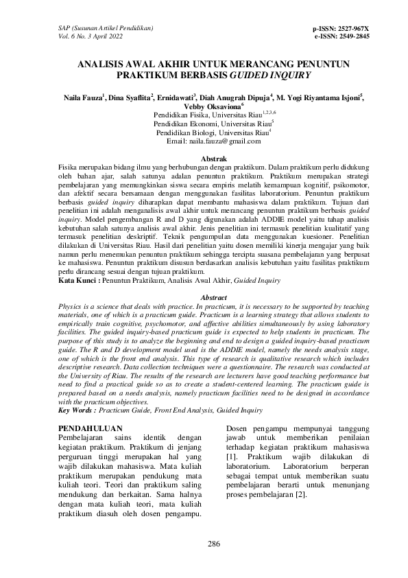 (PDF) Analisis Awal Akhir untuk Merancang Penuntun Praktikum Berbasis Guided Inquiry