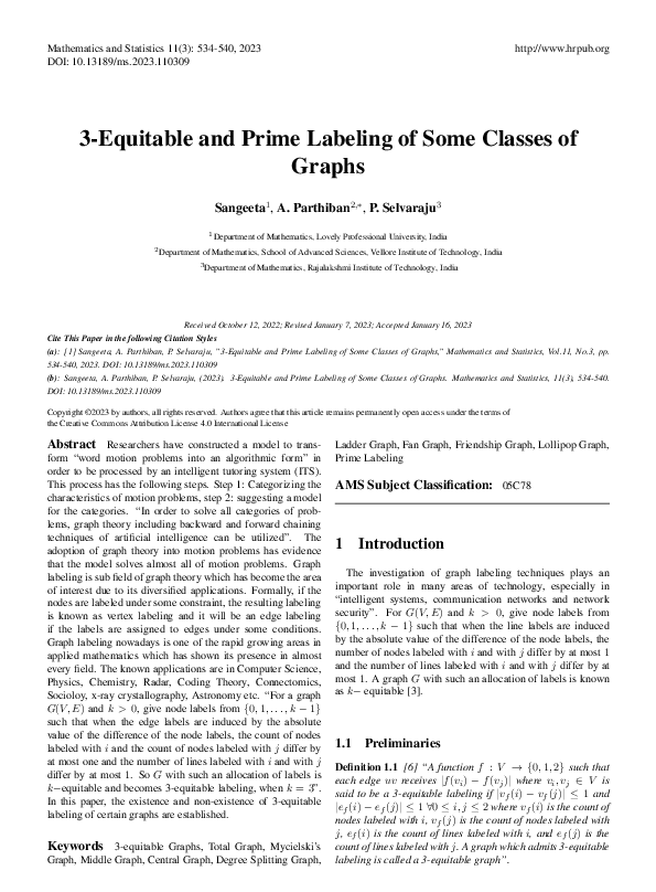 (PDF) 3-Equitable and Prime Labeling of Some Classes of Graphs