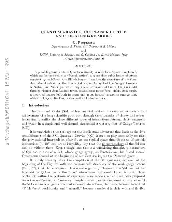 (PDF) Quantum gravity, the Planck lattice and the Standard Model