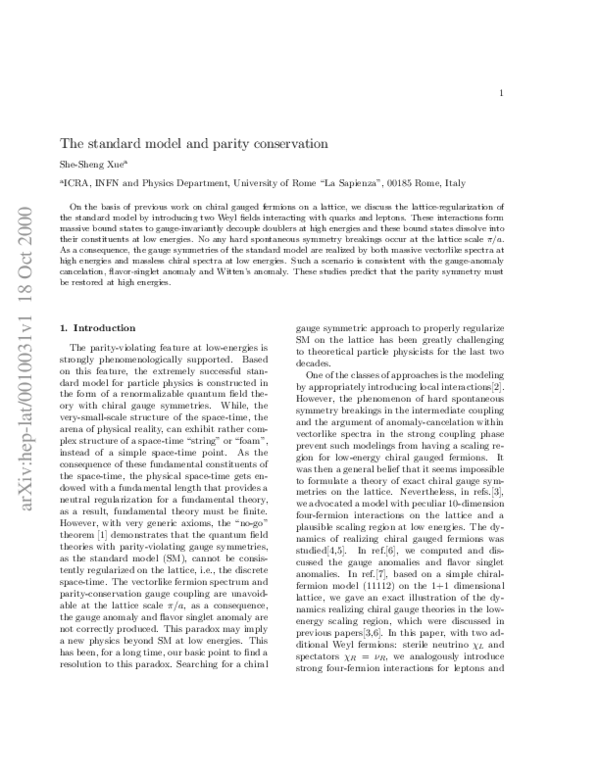 (PDF) On the standard model and parity conservation | Shesheng Xue ...
