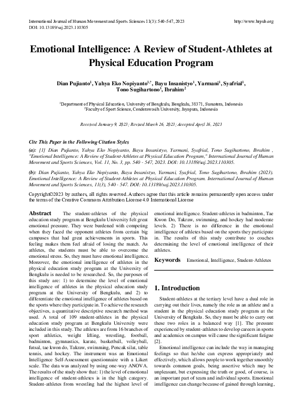 (PDF) Emotional Intelligence: A Review of Student-Athletes at Physical ...