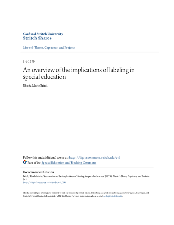 (PDF) An overview of the implications of labeling in special education