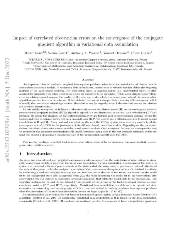 Impact of correlated observation errors on the convergence of the conjugate gradient algorithm ...