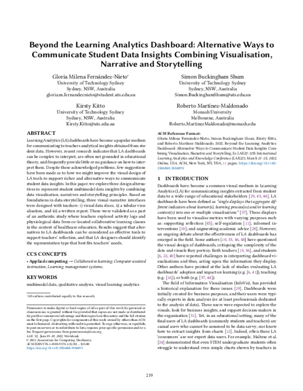 (PDF) Beyond the Learning Analytics Dashboard: Alternative Ways to Communicate Student Data ...