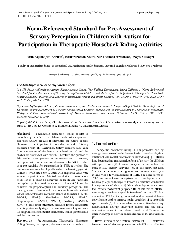 (PDF) Norm-Referenced Standard for Pre-Assessment of Sensory Perception ...