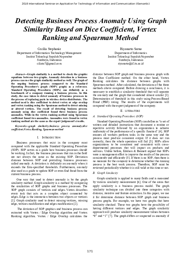 Pdf Detecting Business Process Anomaly Using Graph Similarity Based On Dice Coefficient