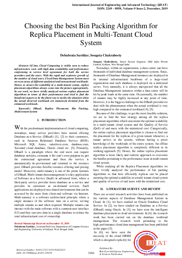 (PDF) Choosing the best Bin Packing Algorithm for Replica Placement in Multi-Tenant Cloud System
