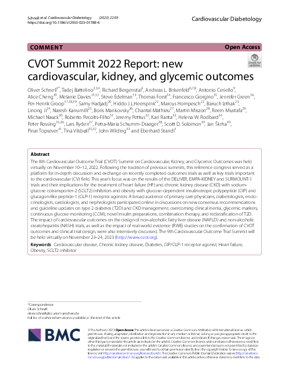 (PDF) CVOT Summit 2022 Report: new cardiovascular, kidney, and glycemic ...