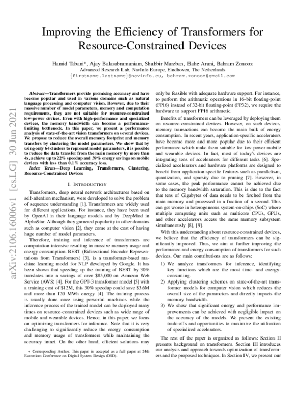 (PDF) Improving the Efficiency of Transformers for Resource-Constrained Devices