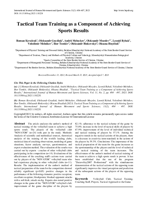 (PDF) Tactical Team Training as a Component of Achieving Sports Results