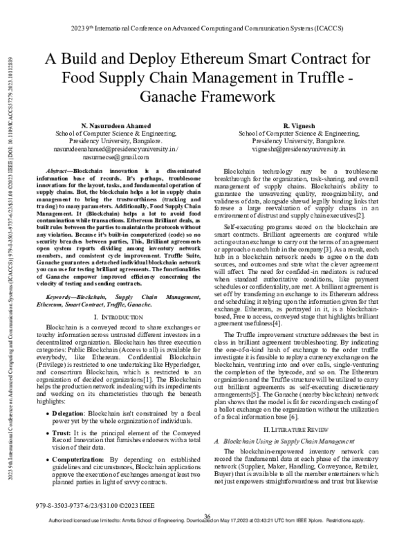 (PDF) A Build and Deploy Ethereum Smart Contract for Food Supply Chain Management in Truffle ...