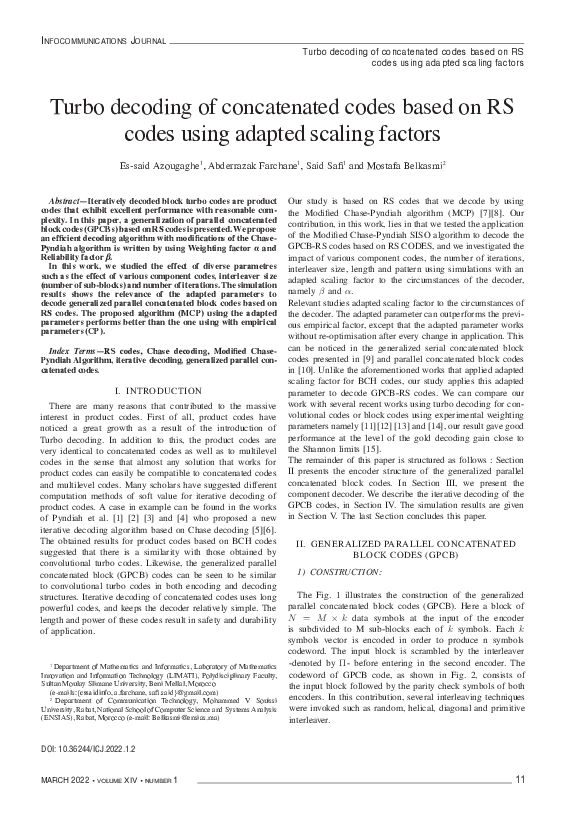 (PDF) Turbo decoding of concatenated codes based on RS codes using adapted scaling factors