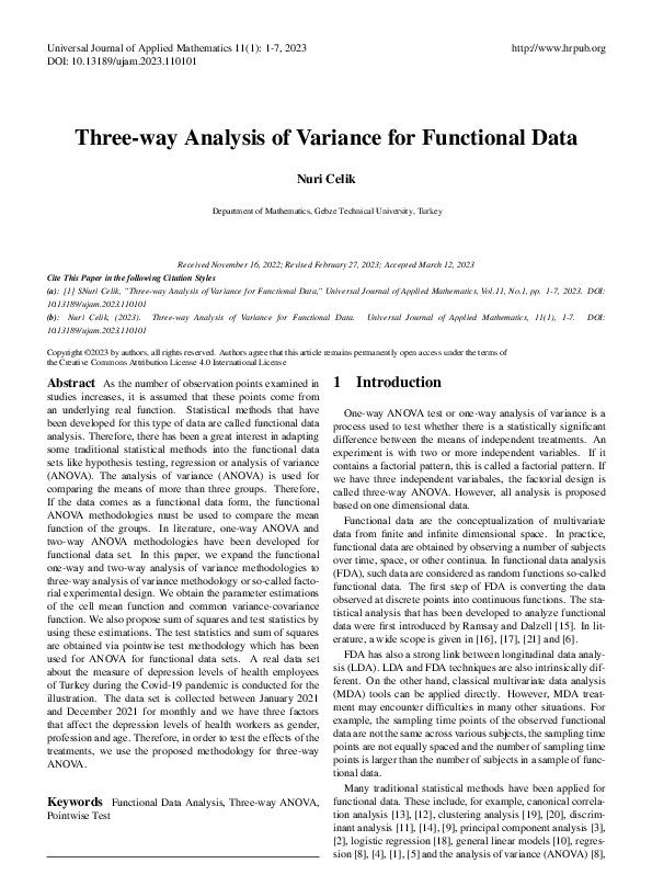 (PDF) Three-way Analysis of Variance for Functional Data