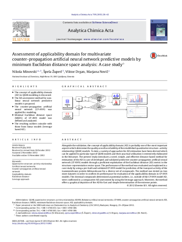 Pdf Assessment Of Applicability Domain For Multivariate Counter Propagation Artificial Neural