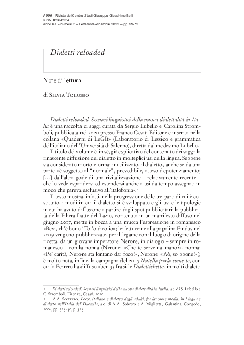 (PDF) Dialetti reloaded. Note di lettura