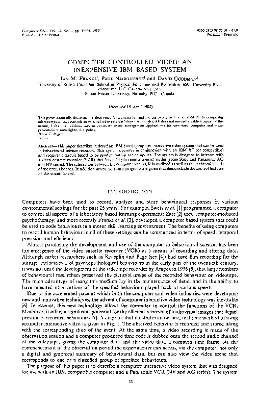(PDF) Computer controlled video: An inexpensive IBM based system | Paul Nagelkerke - Academia.edu