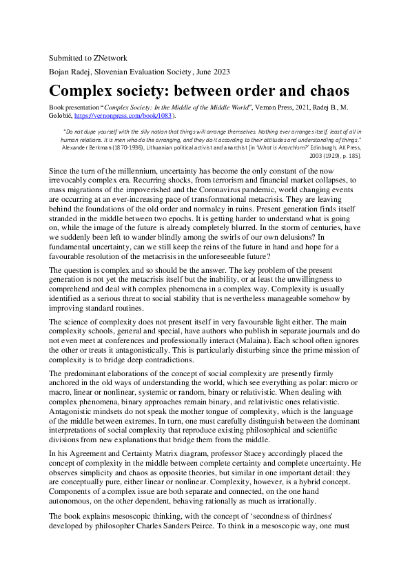 (PDF) Book presentation: COMPLEX SOCIETY In the Middle of a Middle World