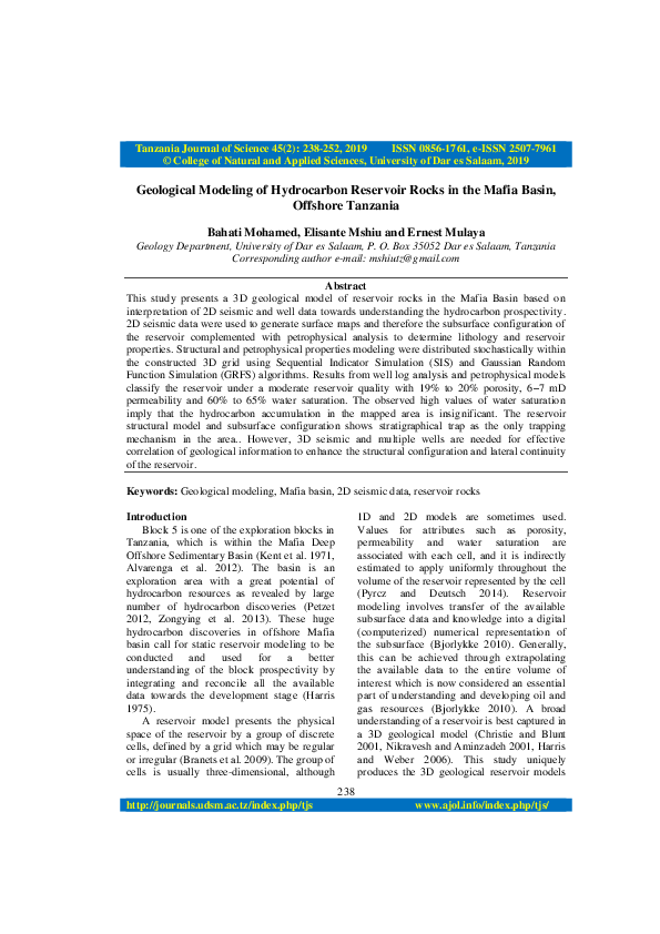 (PDF) Geological Modeling of Hydrocarbon Reservoir Rocks in the Mafia ...