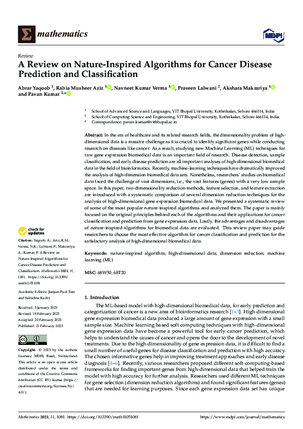 (PDF) A Review on Nature-Inspired Algorithms for Cancer Disease ...
