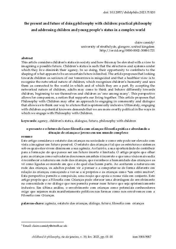 (PDF) The present and future of doing Philosophy with Children ...
